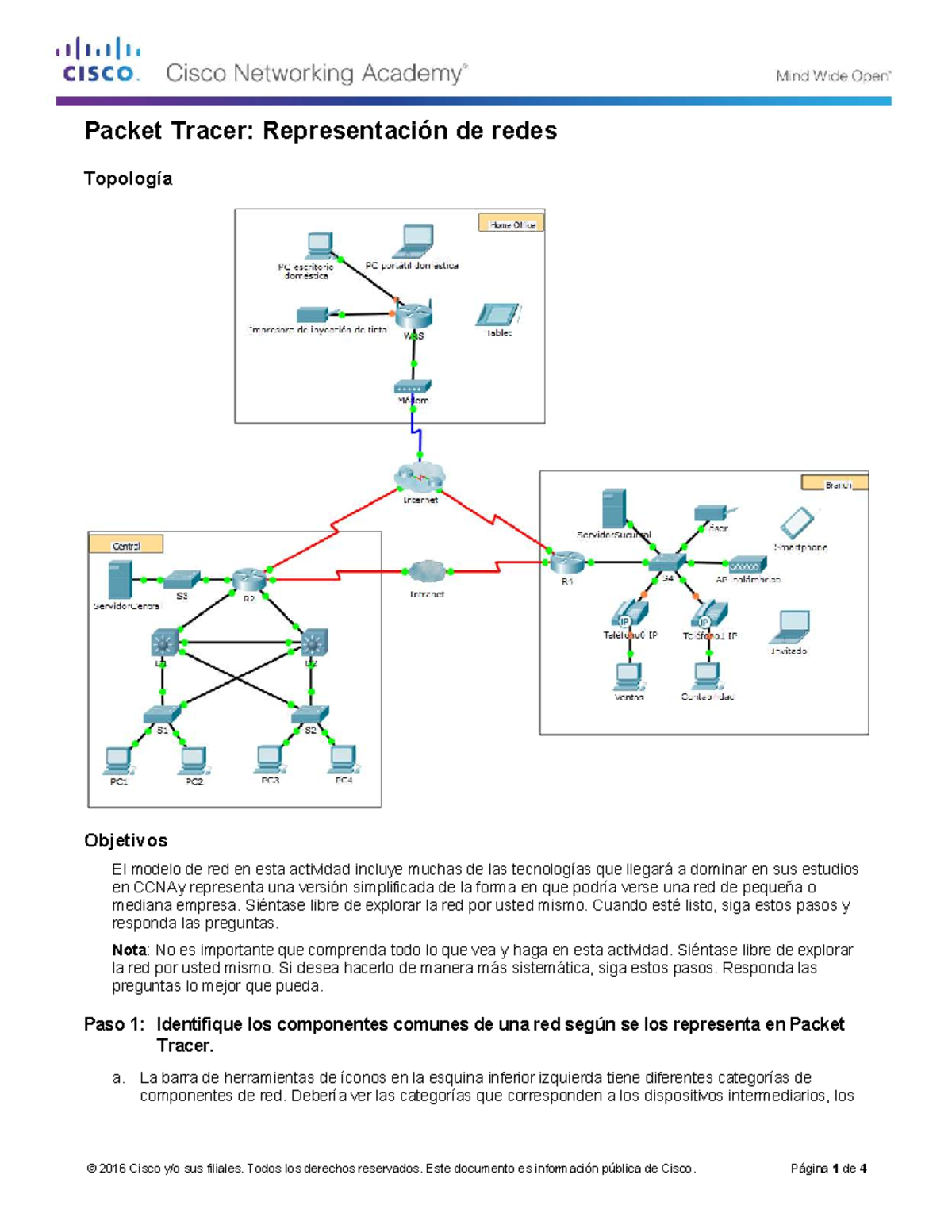 1.2.4.5 Packet Tracer: Representación de Redes y Topologías en CCNA - Studocu