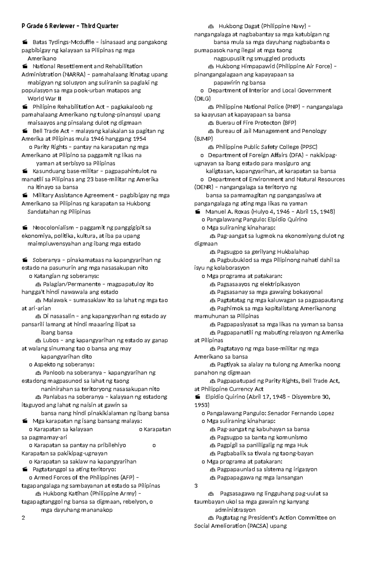 Grade 6 Araling Panlipunan 3rd Quarter Reviewer Notes - Studocu