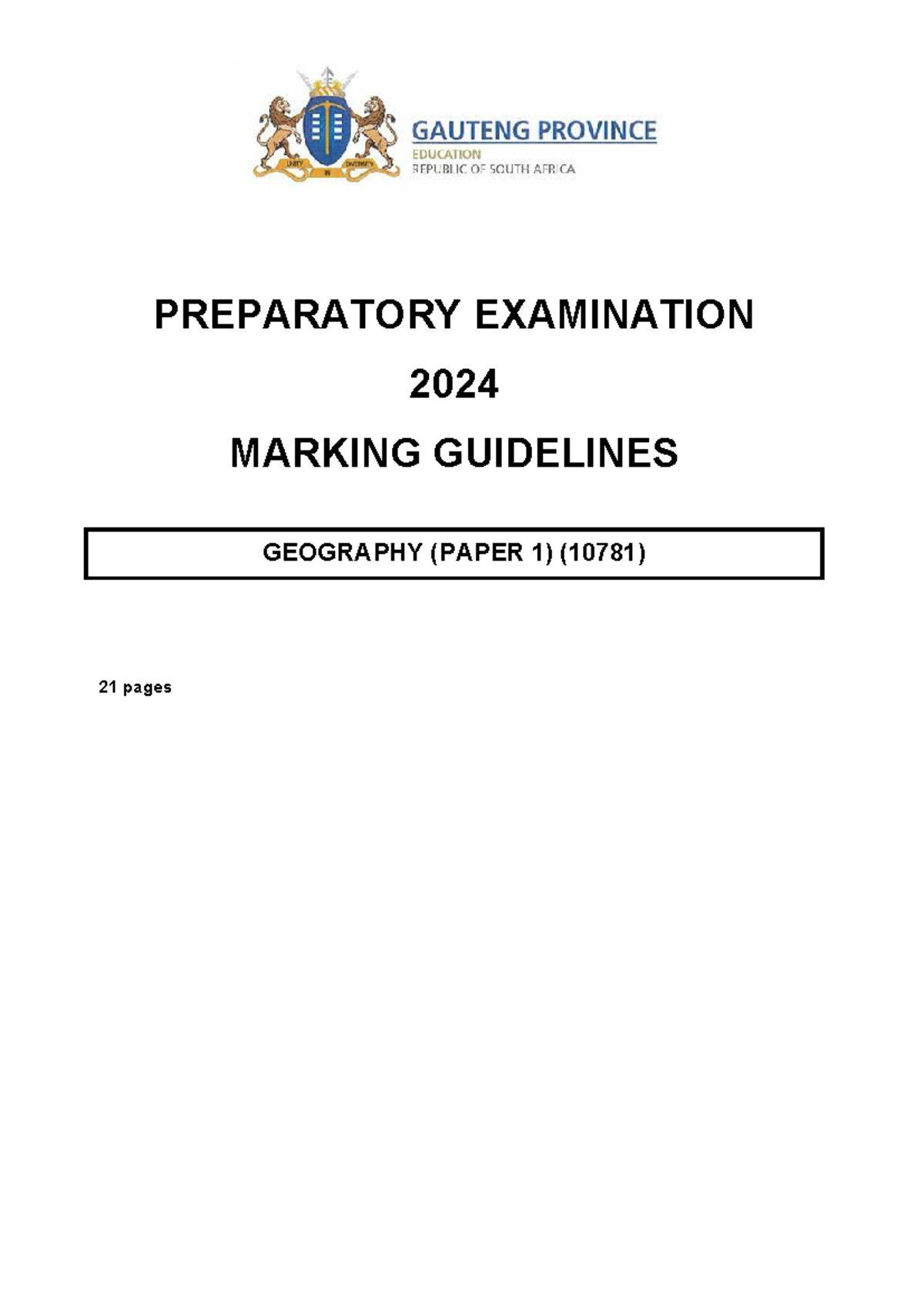 2024 NSC Geography P1 Prep Marking Guidelines and Assessment - Studocu