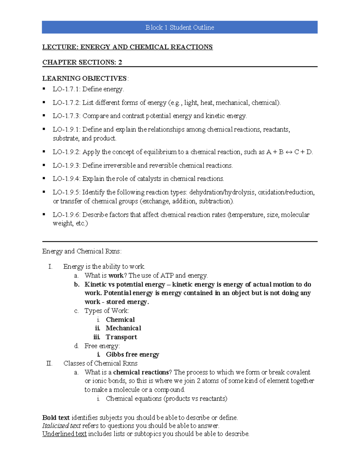 M1L7 Energy and Chemical Reactions - LECTURE: ENERGY AND CHEMICAL ...