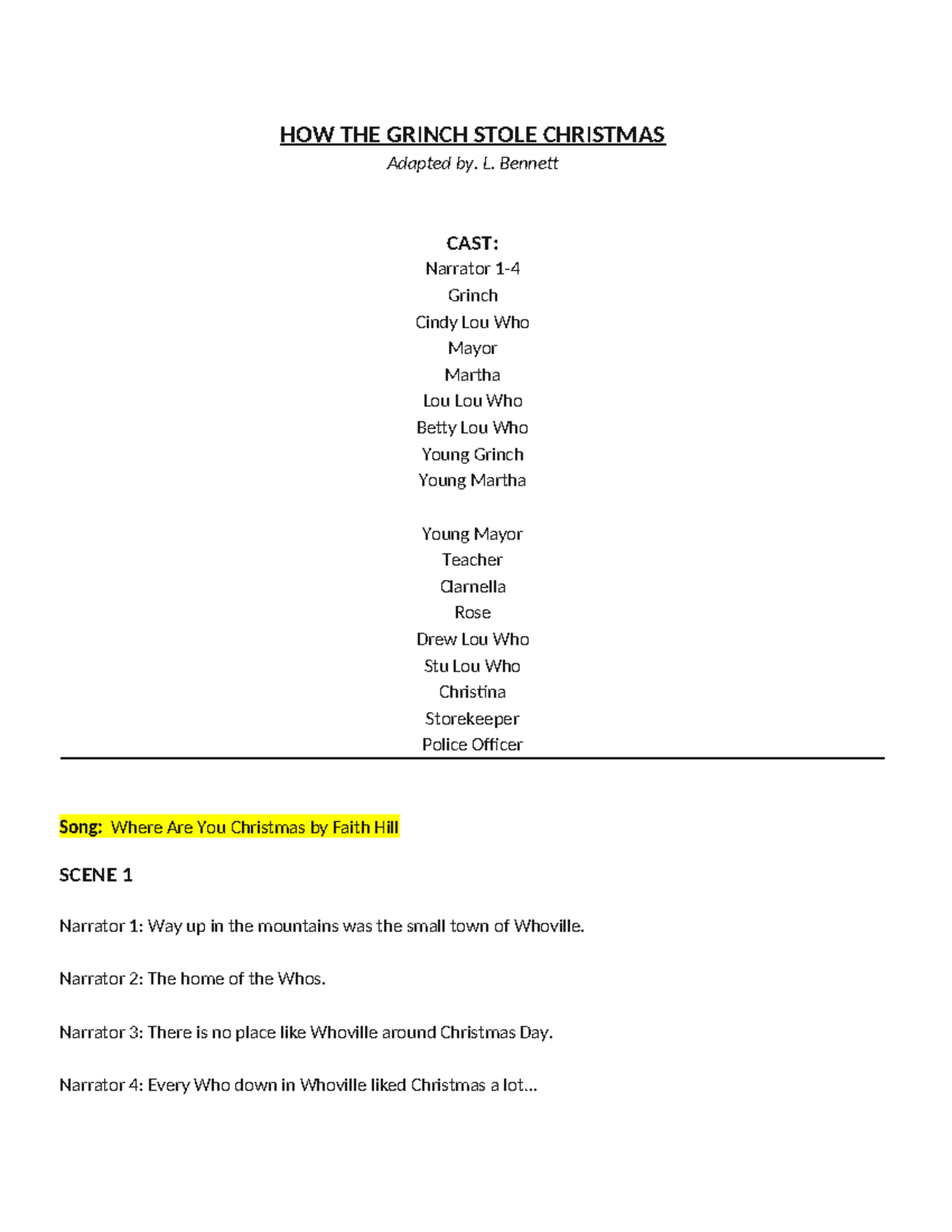 How the Grinch Stole Christmas: A Theatrical Script Adaptation - Studocu