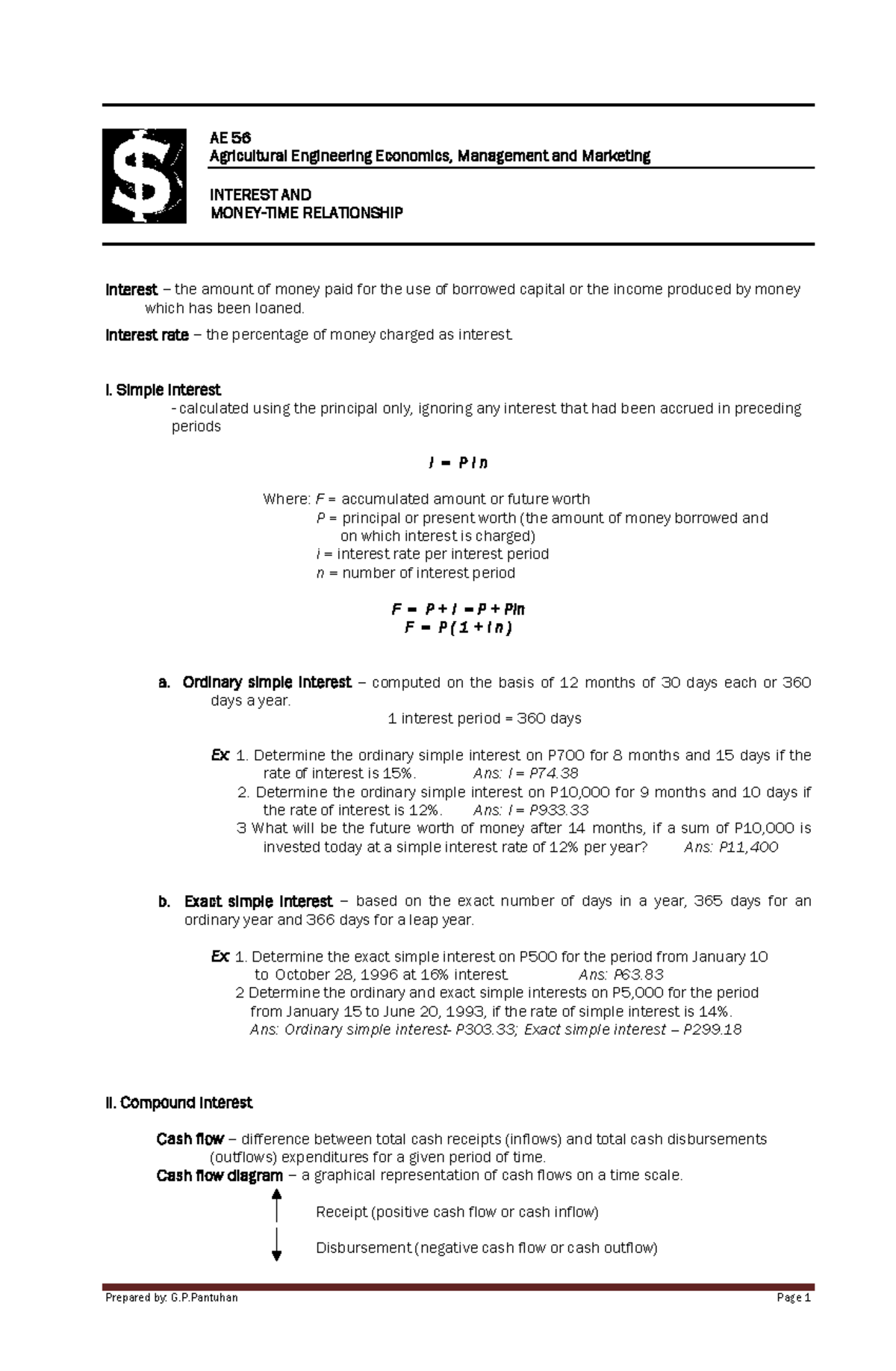 AE 56: Interest and Money-Time Relationship - Lecture Notes - Studocu