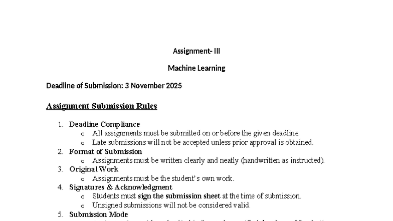 Assignment III: Machine Learning Submission Guidelines and Questions ...