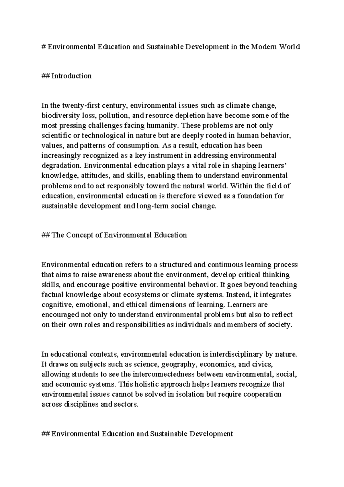 ENVS 101: Environmental Education & Sustainable Development Overview ...