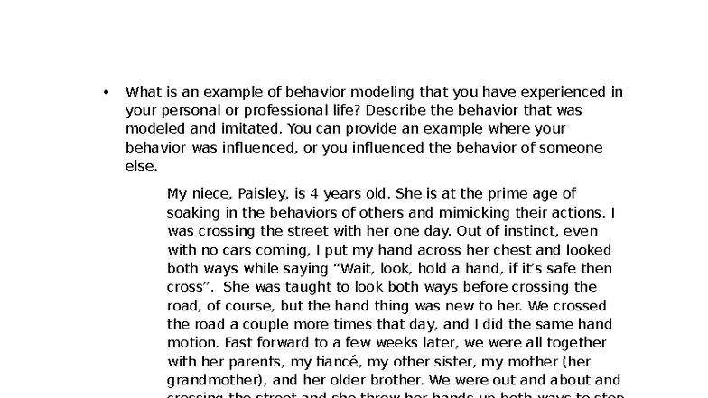 Discussion 5: Behavior Modeling in Personal Experiences - Studocu