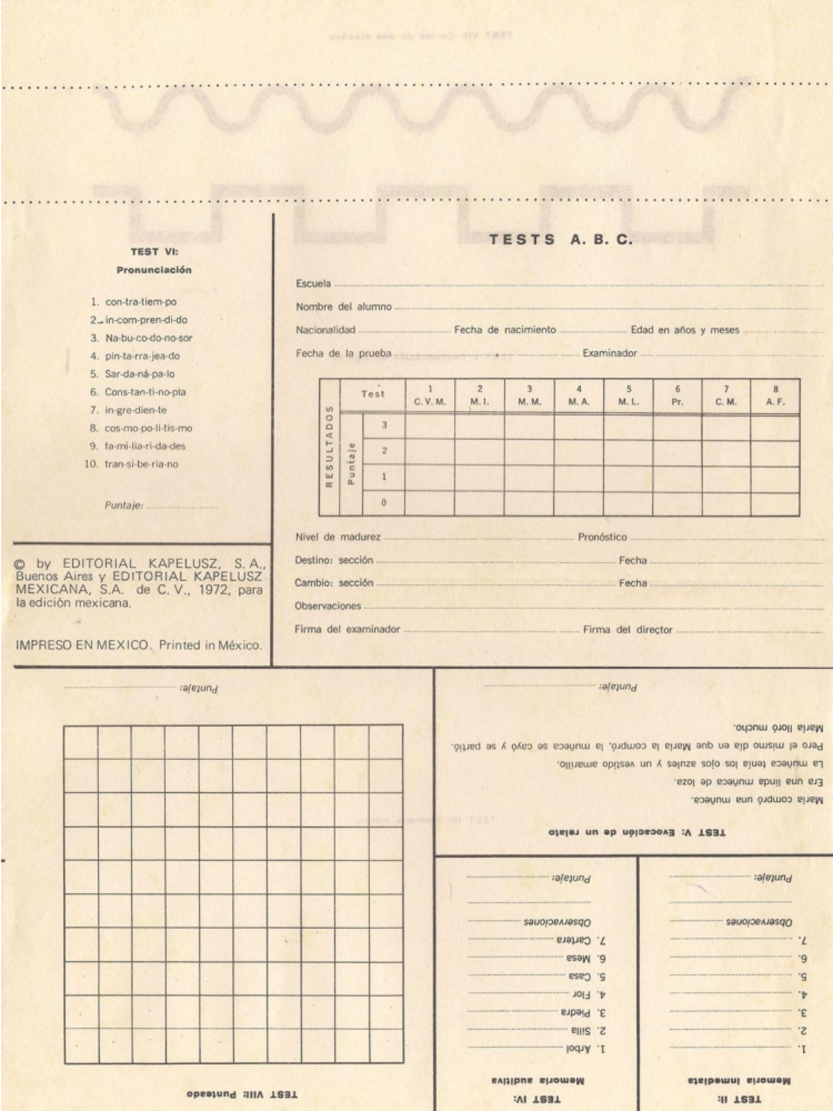 TEST DE ABC - Hojas de Respuestas para Evaluación VI - Studocu