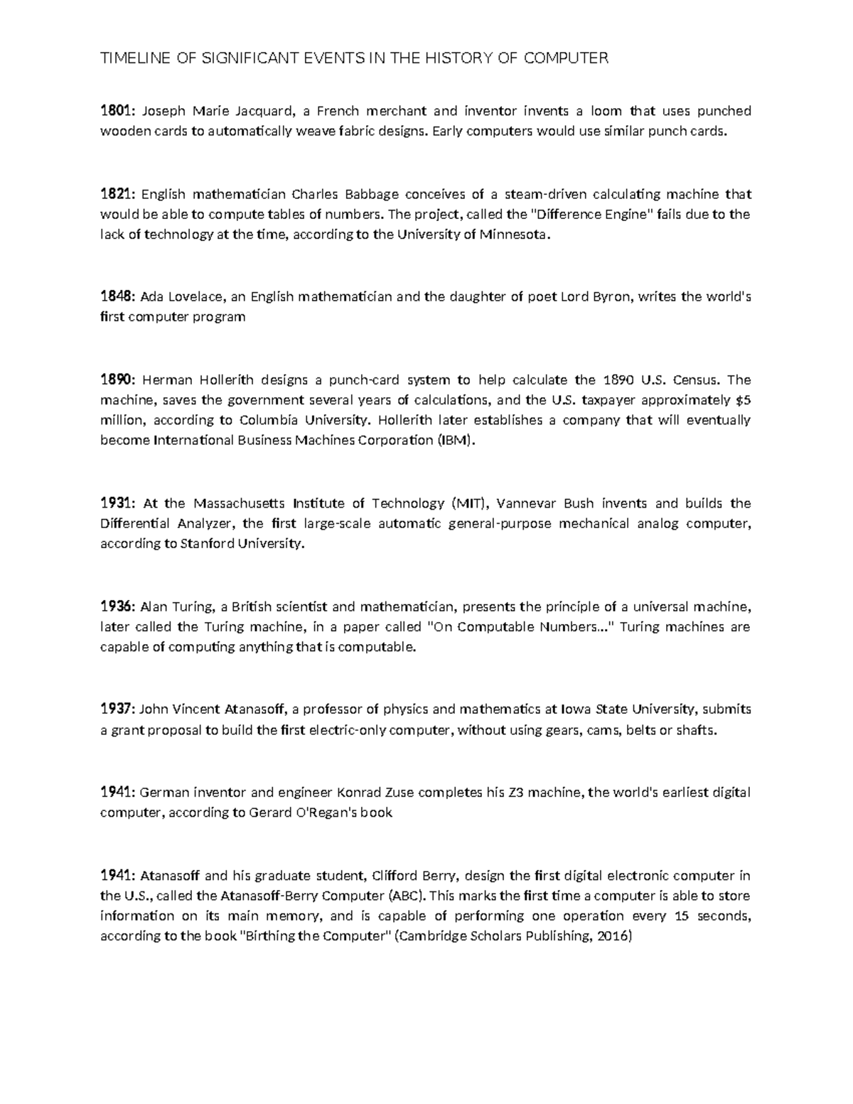 Technology History Outline - TIMELINE OF SIGNIFICANT EVENTS IN THE ...