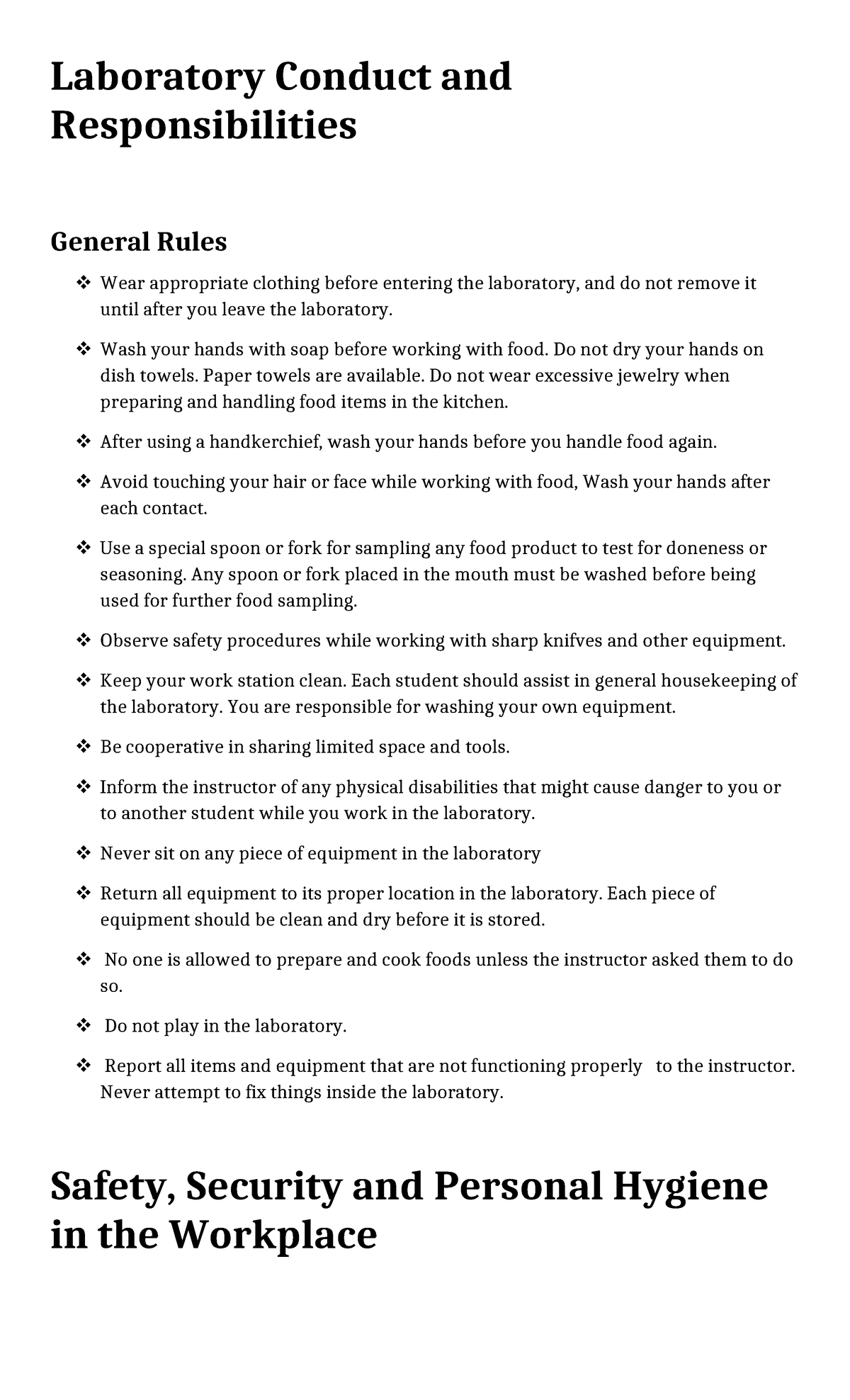 Kitchen Essentials: Lab Conduct, Safety, and Hygiene Guidelines - Studocu