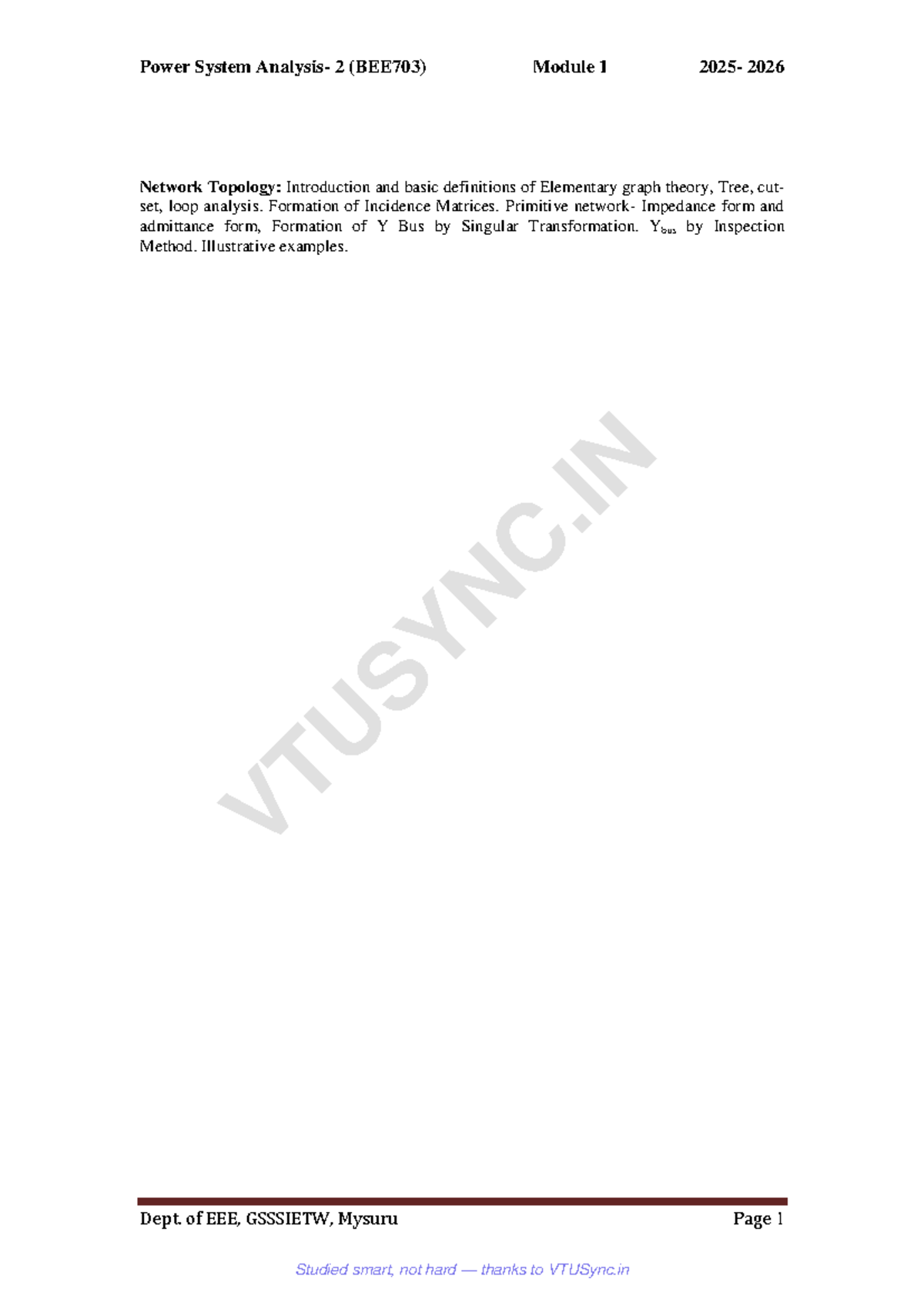 Power System 2 (BEE703) Module 1: Network Topology & Graph Theory - Studocu