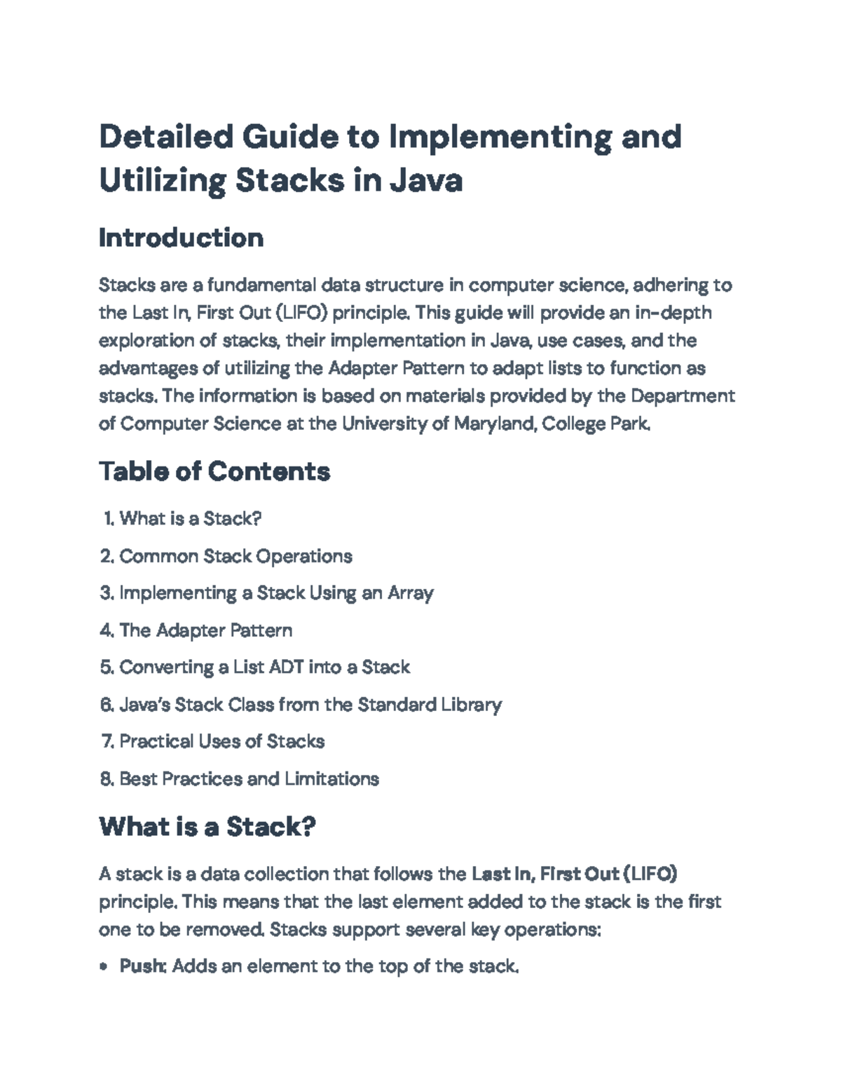 Comprehensive Guide on Stacks in Java: Implementation & Applications - Detailed Guide to - Studocu