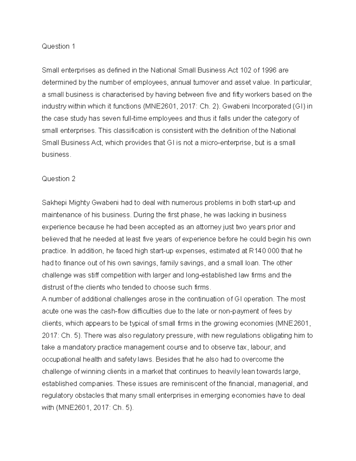 MNE2601 Case Study: Challenges and Strategies for Small Enterprises ...