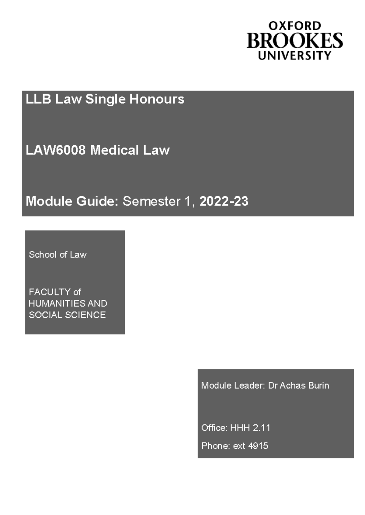 Module Guide for LAW6008 Medical Law - Semester 1, 2022-23 - Studocu