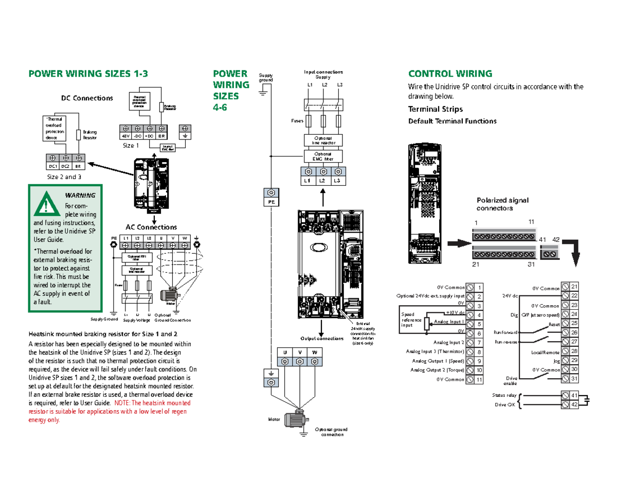 Unidrive SP Wiring & Setup Guide (DC Connections & Control) - Studocu