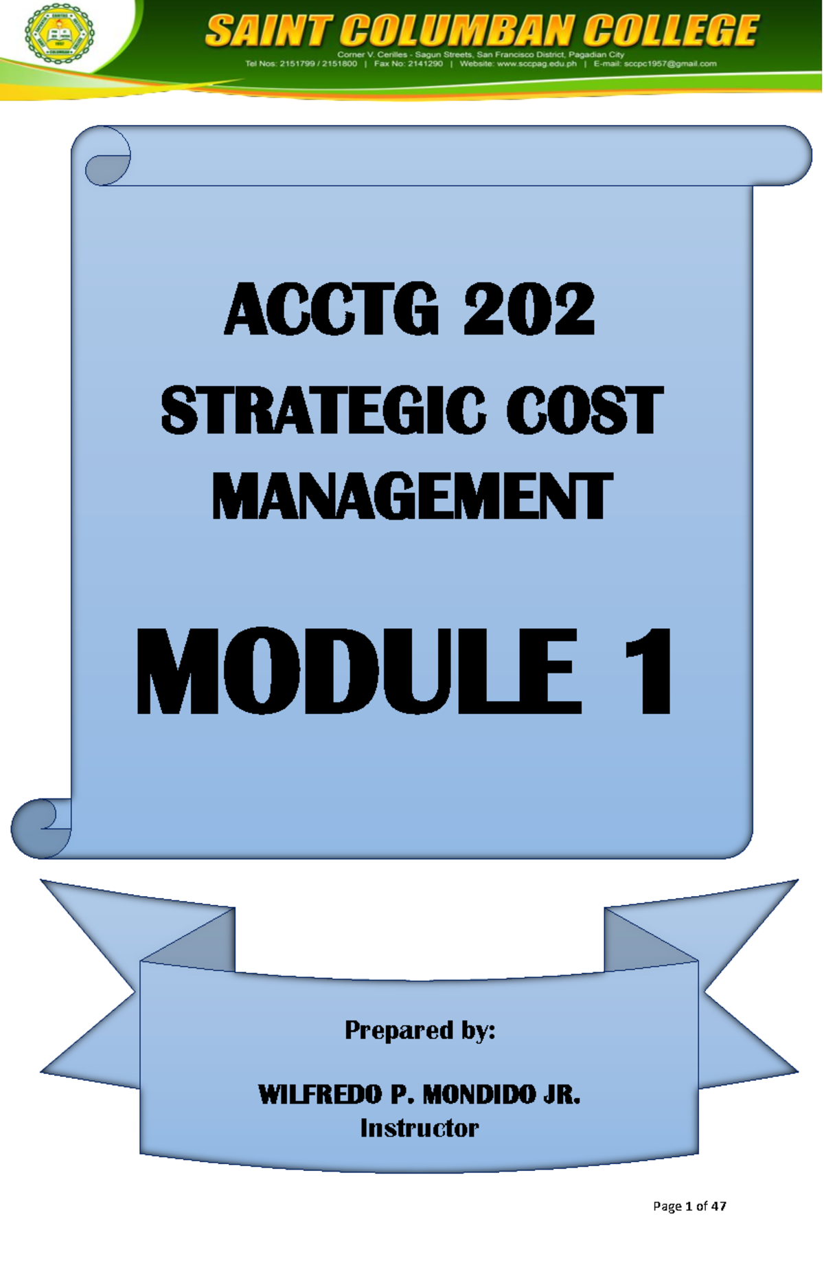 Module 1 - Strategic Cost Management (ACCTG 202) Lecture Notes - Studocu