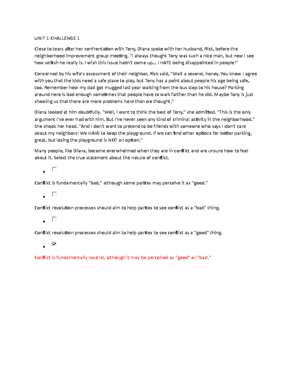 Conflict Resolution- Unit 1 Challenge 1- Sophia - UNIT 1-CHALLENGE 1 Close to tears after her ...