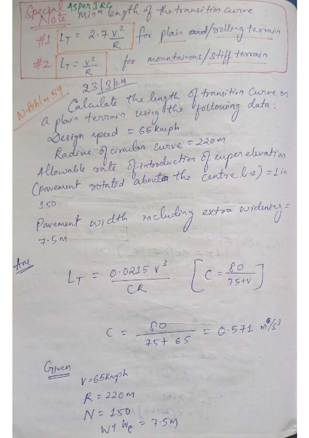 TE WB Problems: Transition Curve Length Calculations for Plain Terrain ...