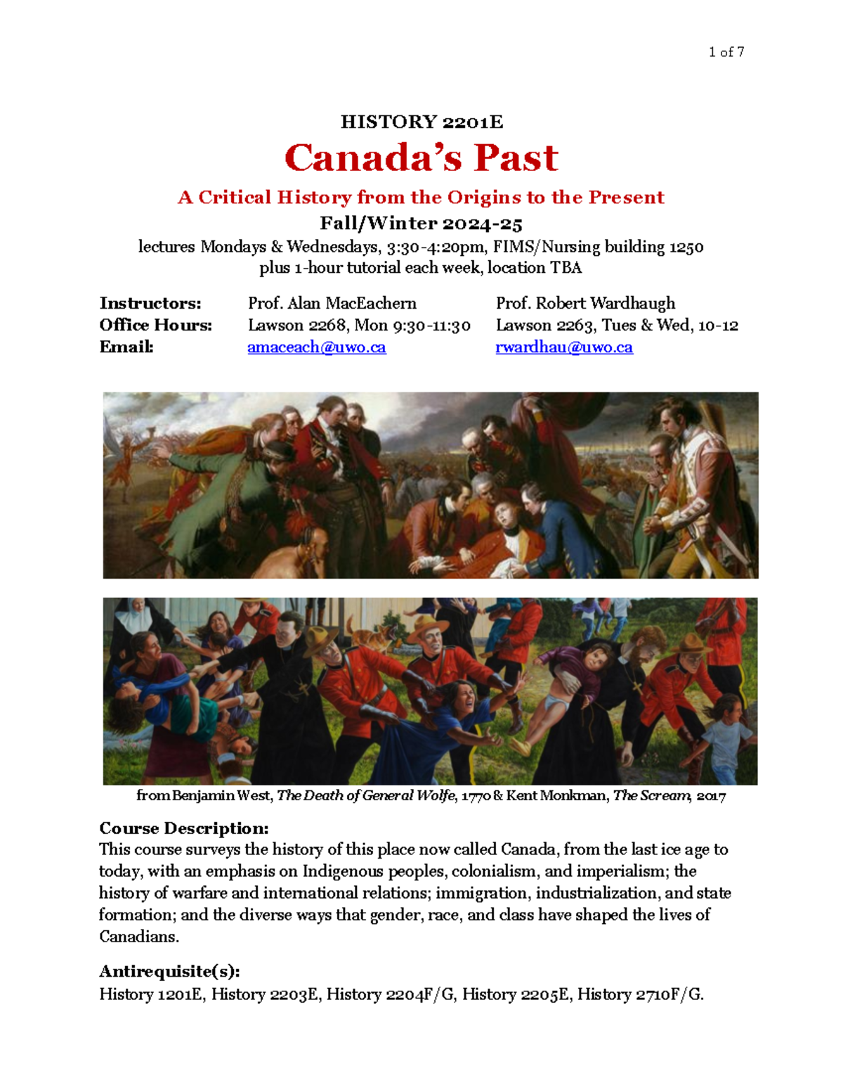 HISTORY 2201E: Canada's Past Course Syllabus for Fall/Winter 2024-25 ...