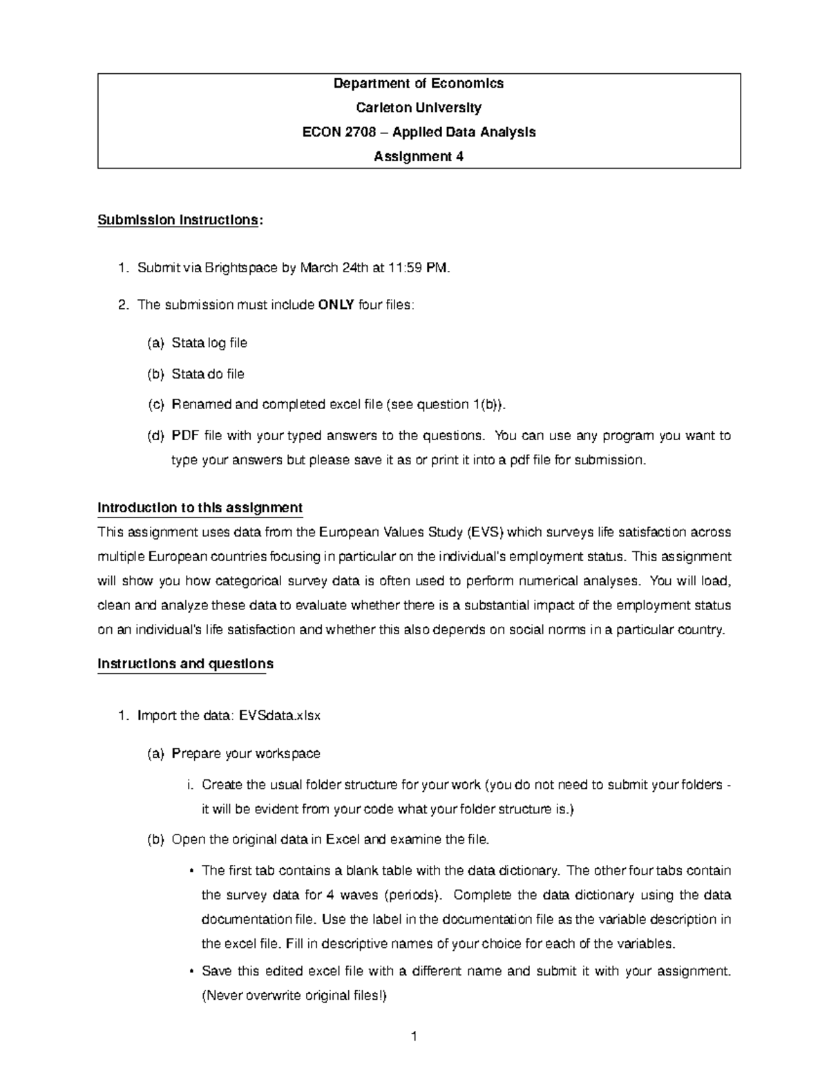 ECON 2708 Assignment 4: Applied Data Analysis on Life Satisfaction Data ...