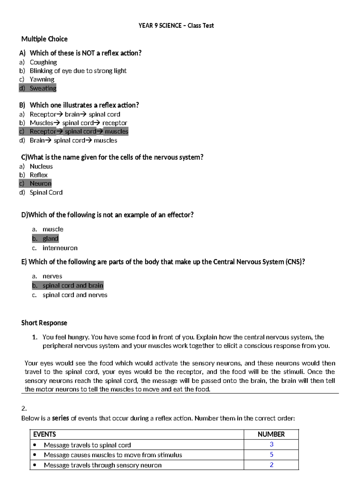 YEAR 9 SCIENCE Term 2 Biology Revision Class Test - Studocu