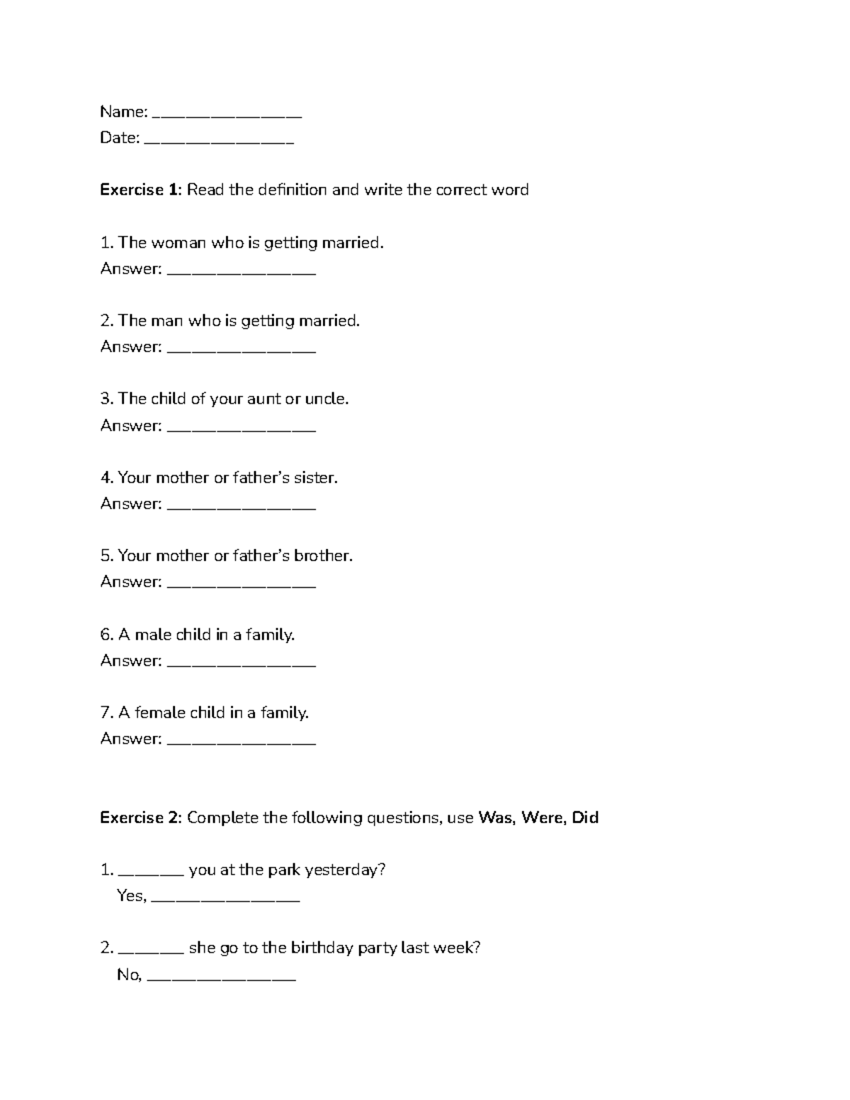 English Revision - Name: __________________ Date ...