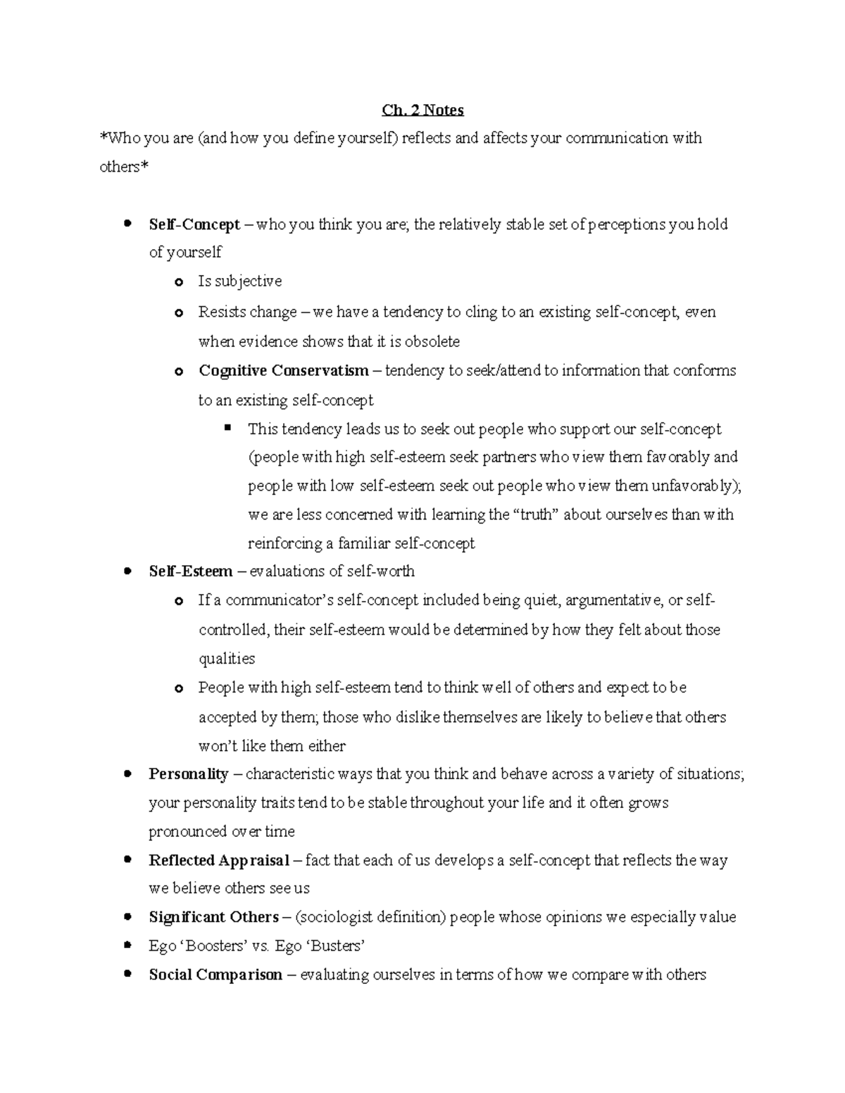 Chapter 2 Notes (Textbook: Looking Out/Looking In) - Ch. 2 Notes Who ...