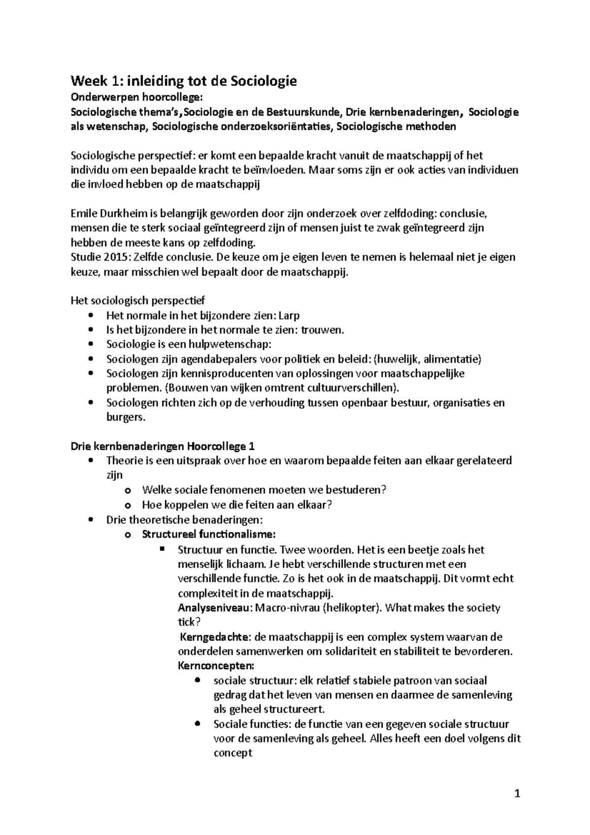 Sociologie Hoorcollege 1: Inleiding in Sociologisch Perspectief (Week 1 ...
