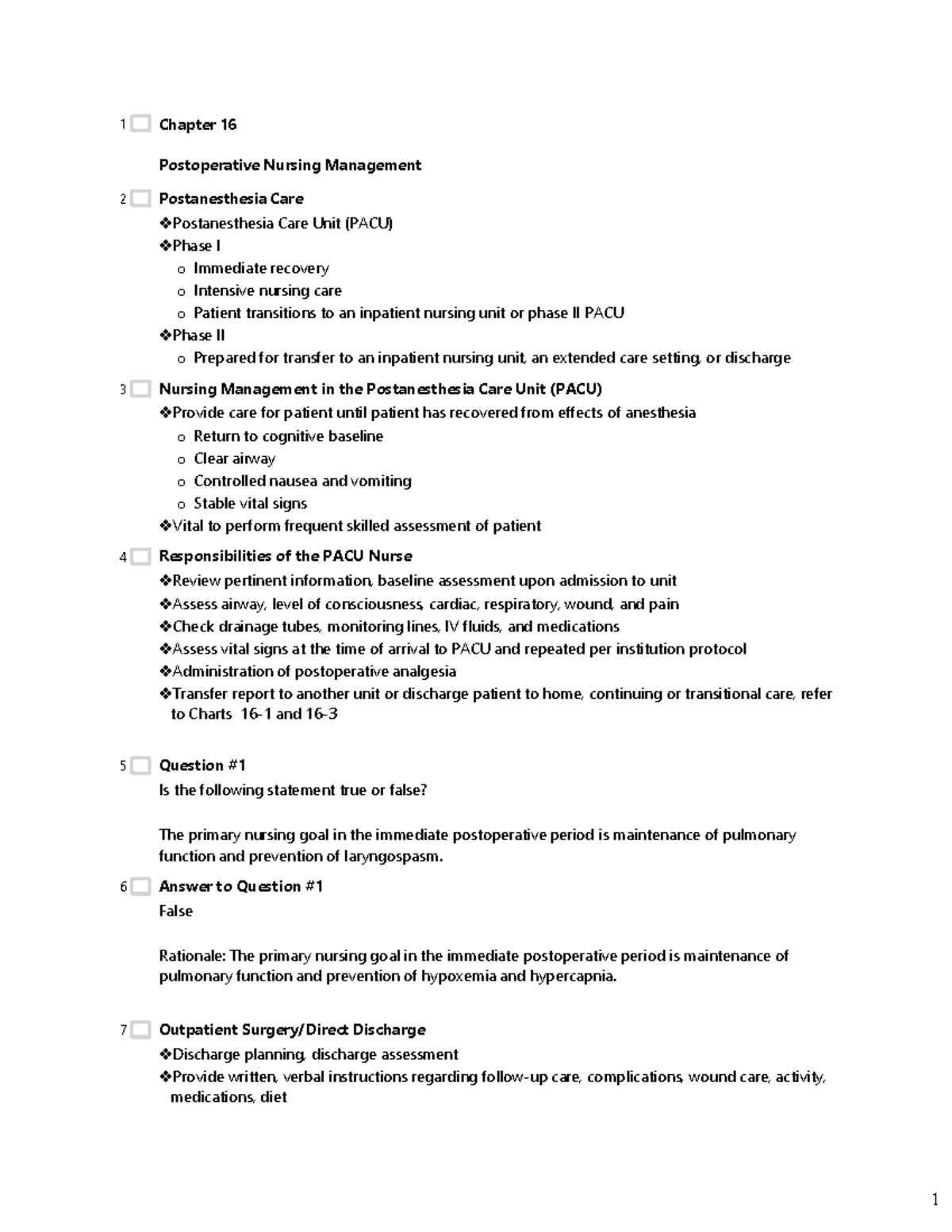 Ch 16 PACU Phase - Chapter 16 Postoperative Nursing Management ...