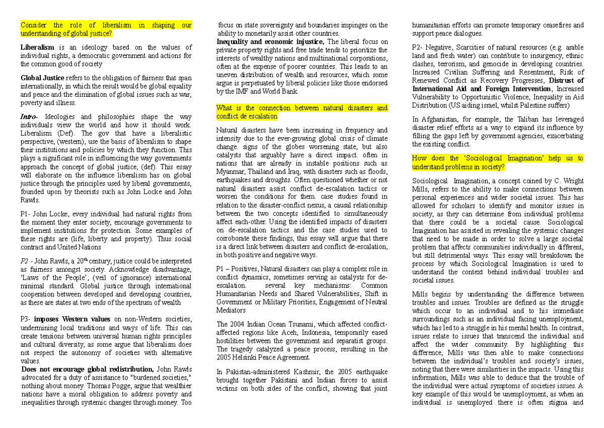POL201 Exam Notes: The Role of Liberalism in Global Justice and Society ...