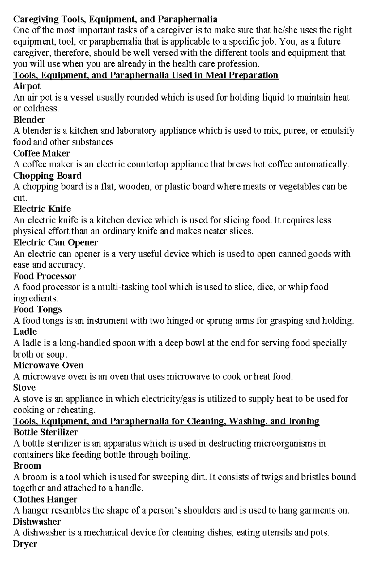 Caregiving Tools and Equipment - Learning Module Overview - Studocu