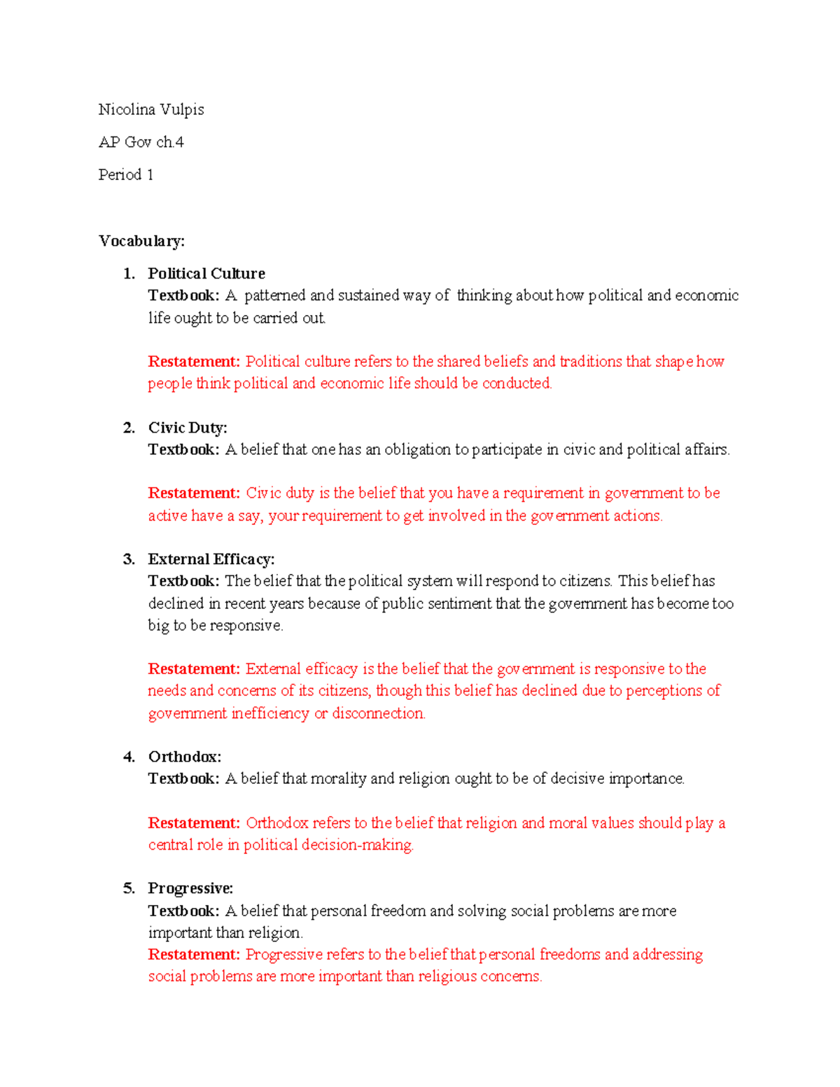 AP Gov Chapter Vocabulary and Key Concepts Notes - Studocu
