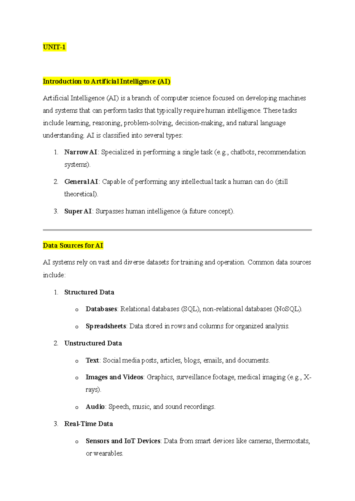 UNIT-1 IT 061109 - MBA IT notes - UNIT- 1 Introduction to Artificial ...