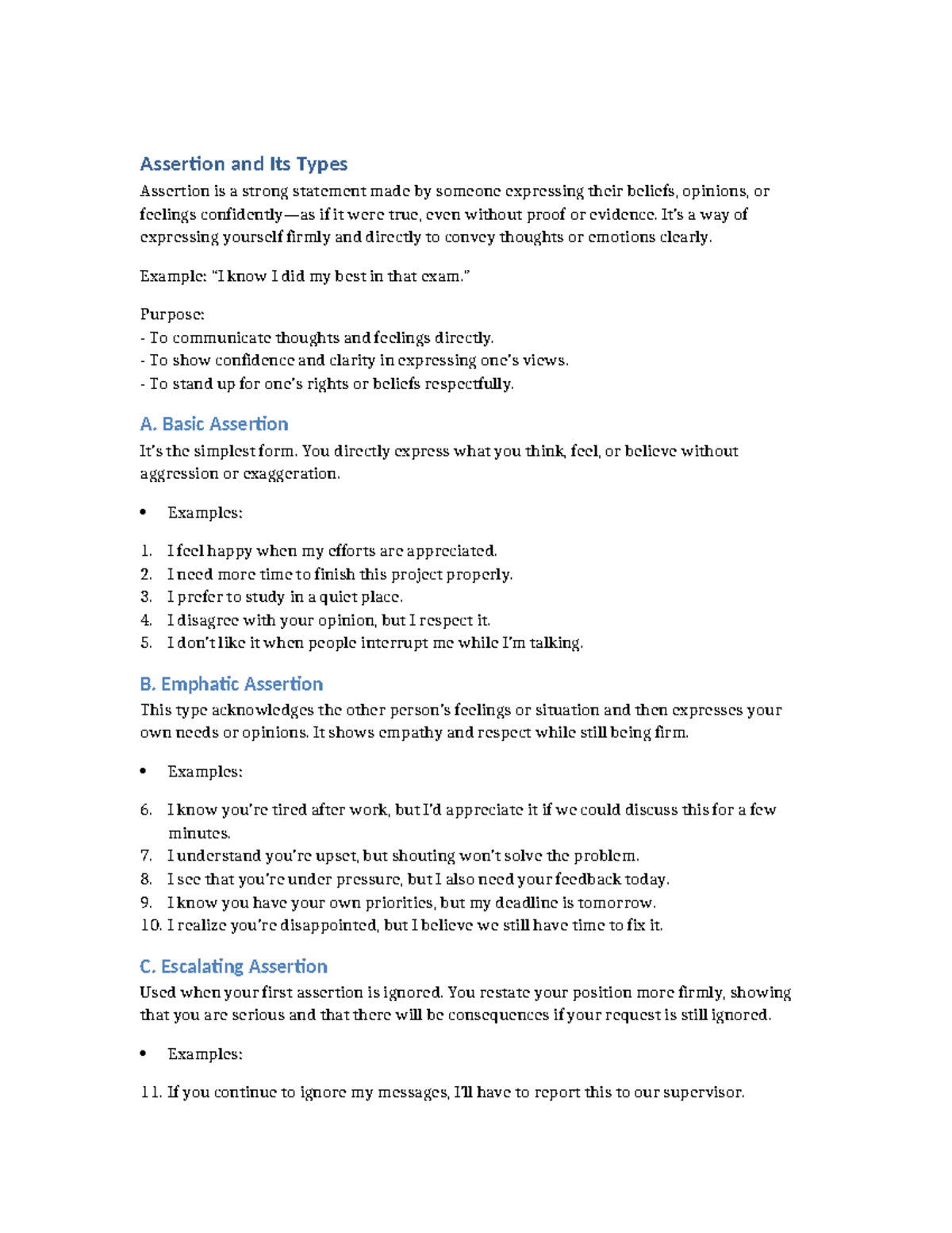 Assertion Types and Their Importance in Communication - Studocu