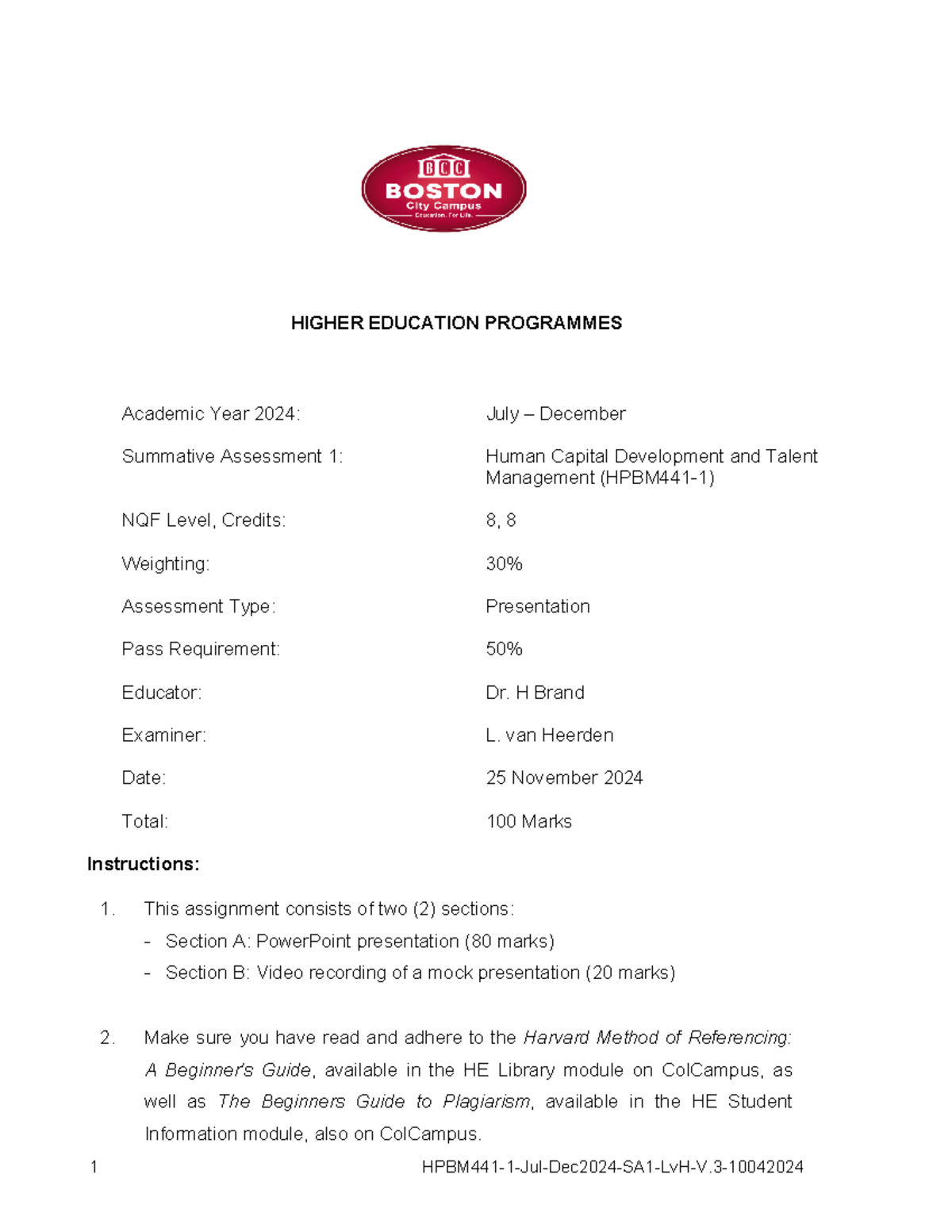HPBM441 Summative Assessment 1: Presentation on Talent Management - Studocu
