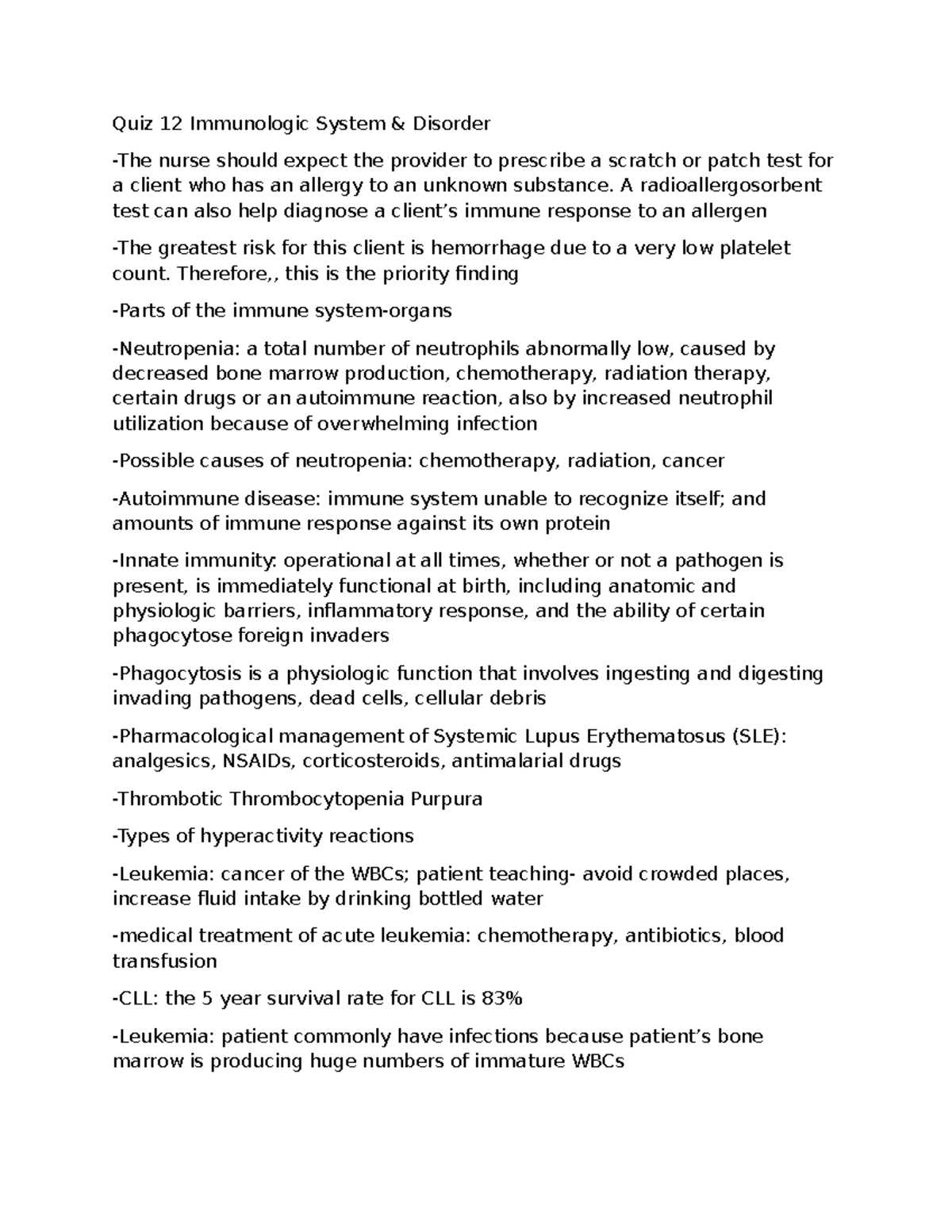 Quiz 12: Key Concepts in Immunologic System Disorders and Management ...