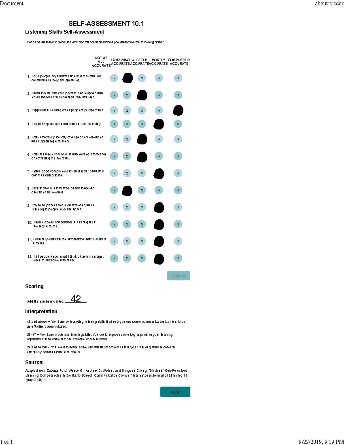 SA-6 Listening Skills - SELF-ASSESSMENT 10. Listening Skills Self ...