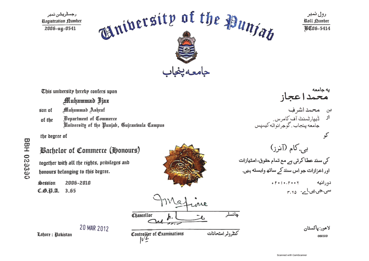 Ijaz degree b com - Business Communication - injury saidy Registration Number Unibersity of the ...