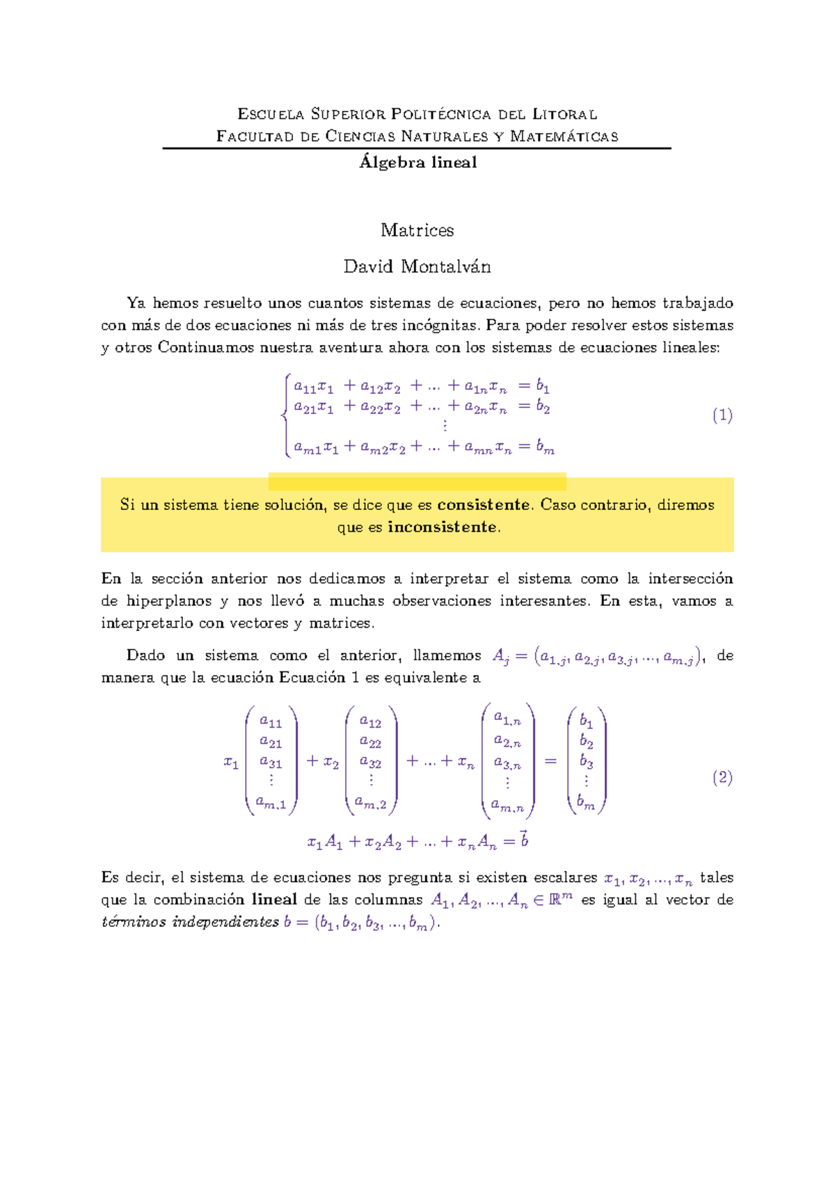 Matrices y Sistemas de Ecuaciones Lineales - Álgebra Lineal (Ciencias ...