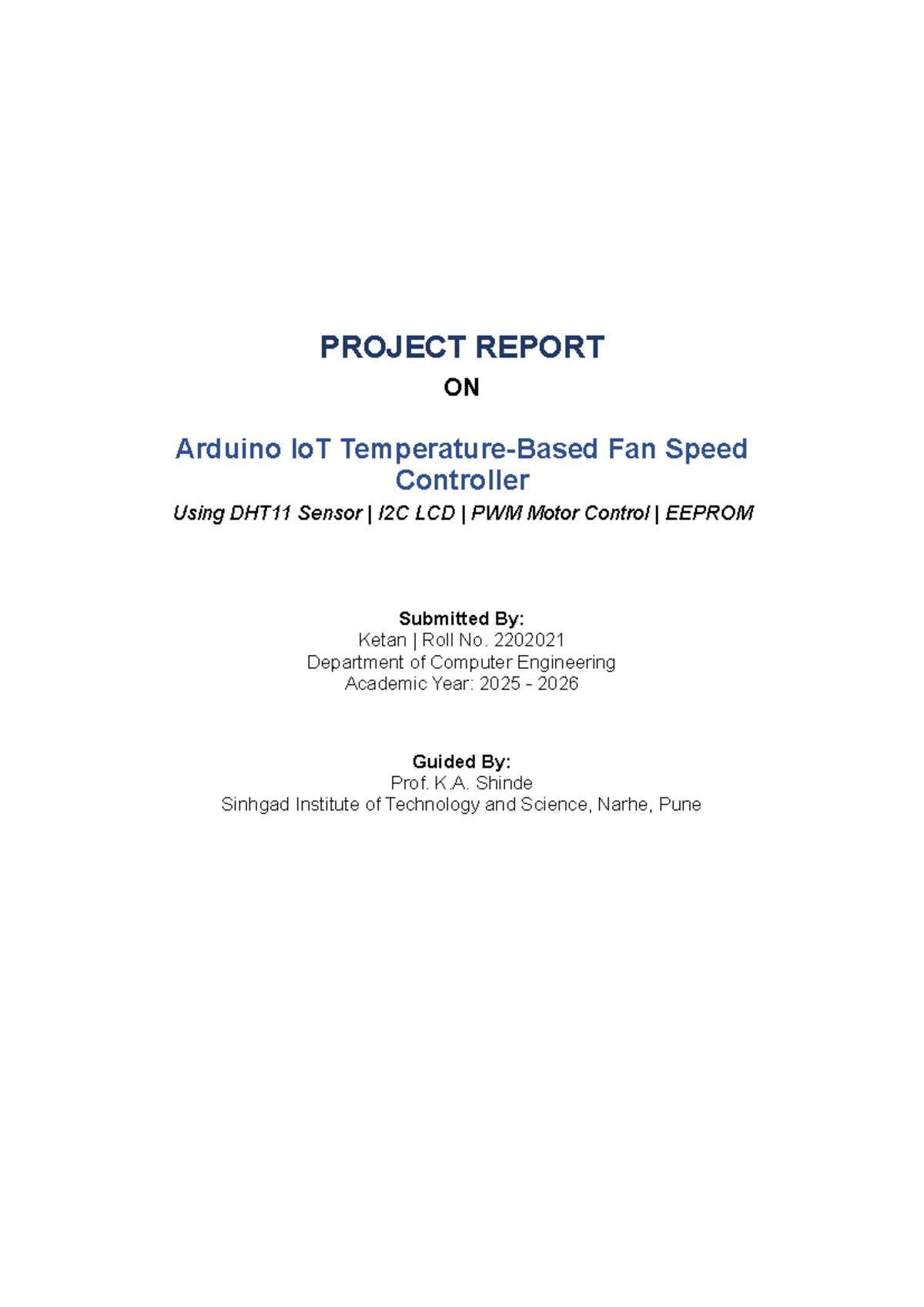 PROJECT REPORT: Arduino IoT Fan Speed Controller (CSE 2025-2026) - Studocu