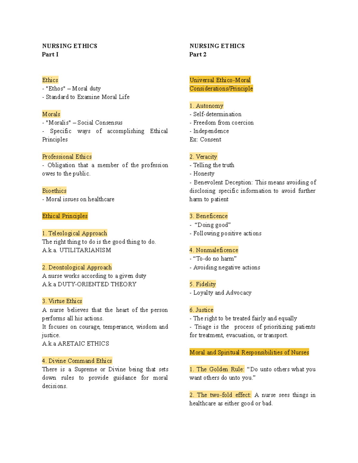 NURSING 101: Introduction to Health Care Ethics and Bioethics Notes ...