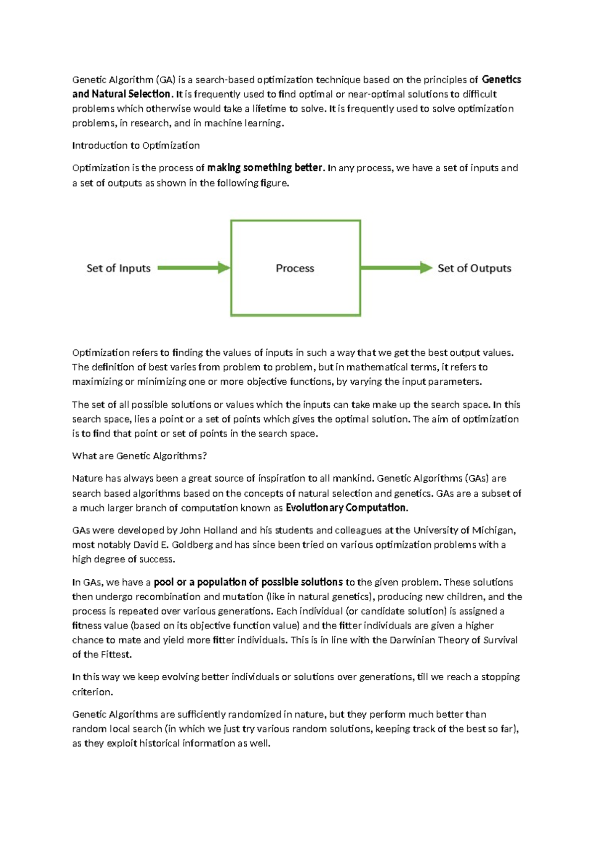 Introduction TO Gentic ALG - Genetic Algorithm (GA) is a search-based ...