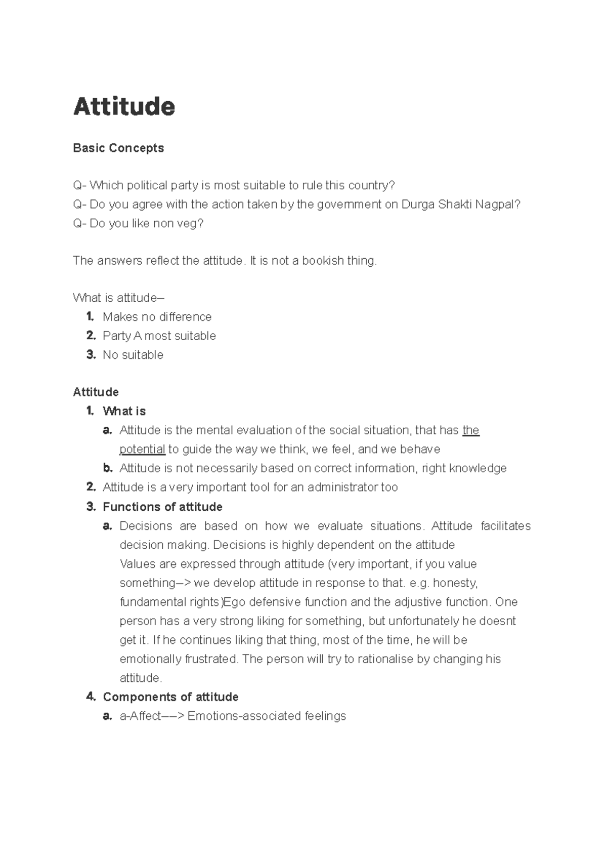 Paper 4 - Notes - Attitude Basic Concepts Q- Which political party is ...