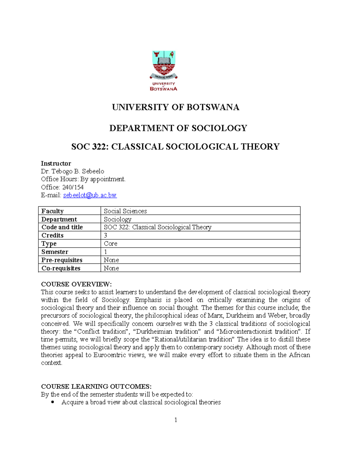 SOC 322: Classical Sociological Theory Syllabus & Course Outline - Studocu