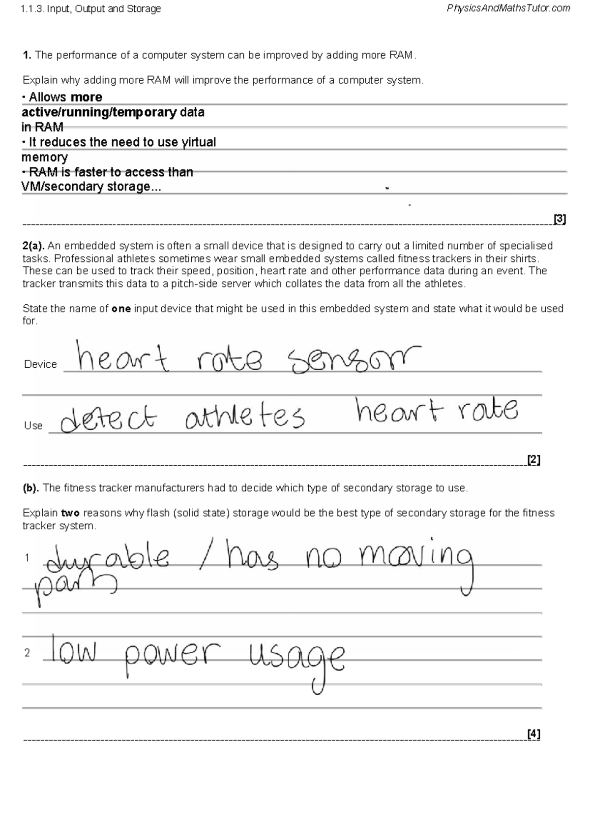1.1.3. Input, Output and Storage: Computer System Performance QP - Studocu
