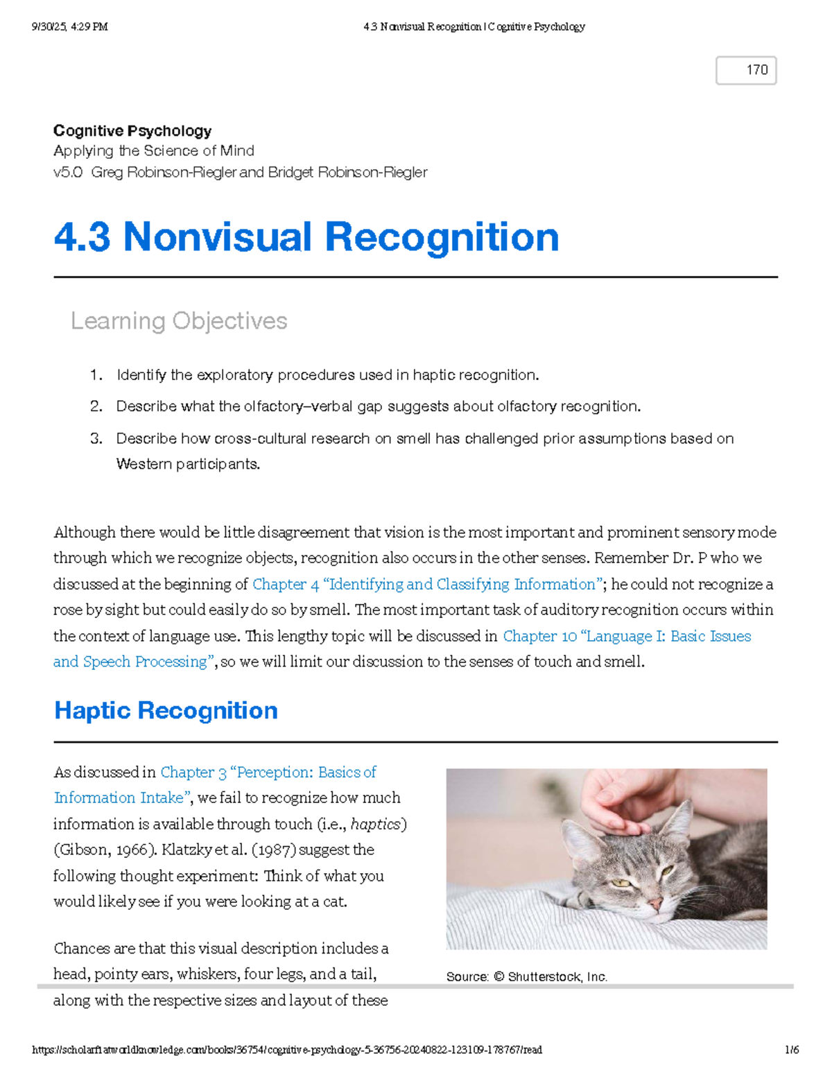 Cognitive Psychology 170: Nonvisual Recognition Techniques Overview ...