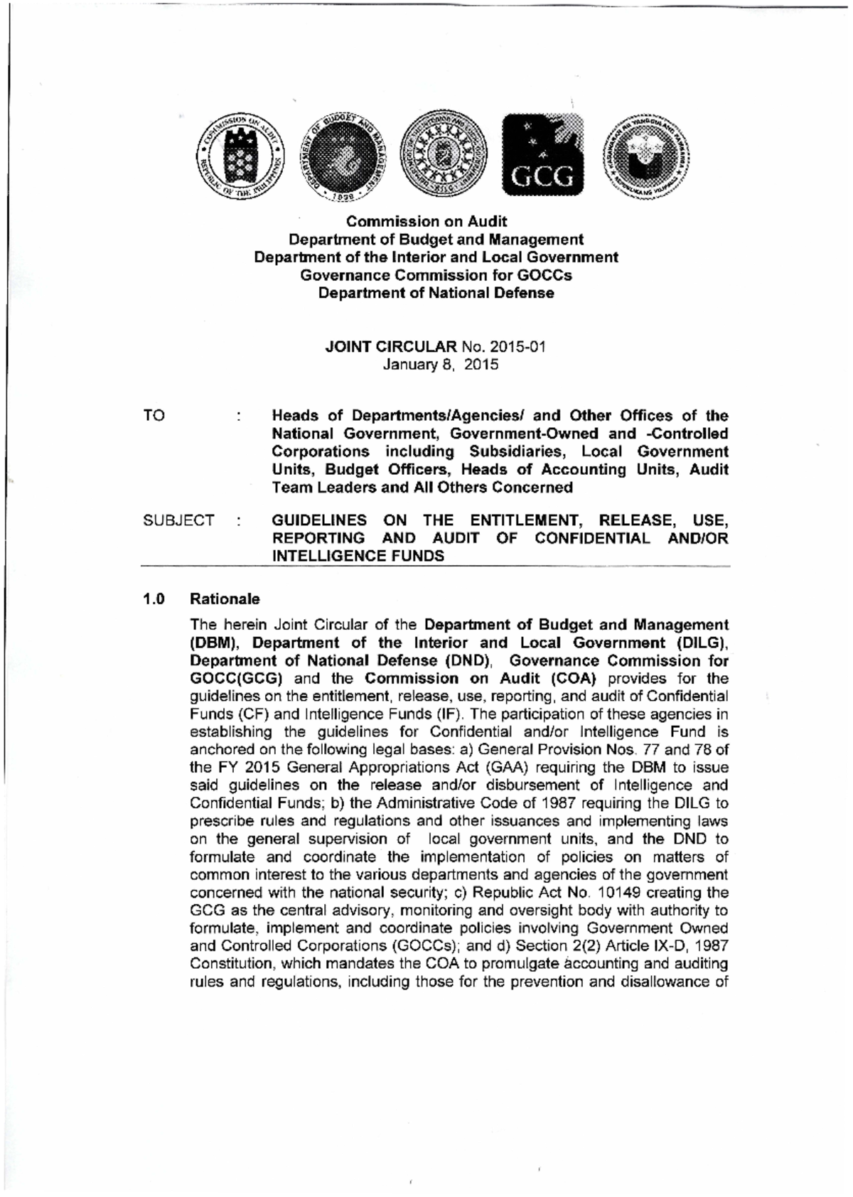 Guidelines on Confidential and Intelligence Funds (COA DBM DILG GCG) - Studocu