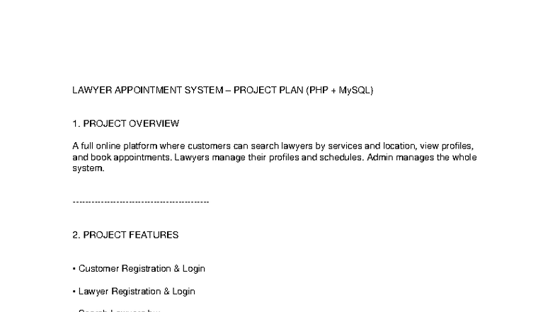 Lawyer Appointment System Project Plan (PHP MySQL) - Studocu