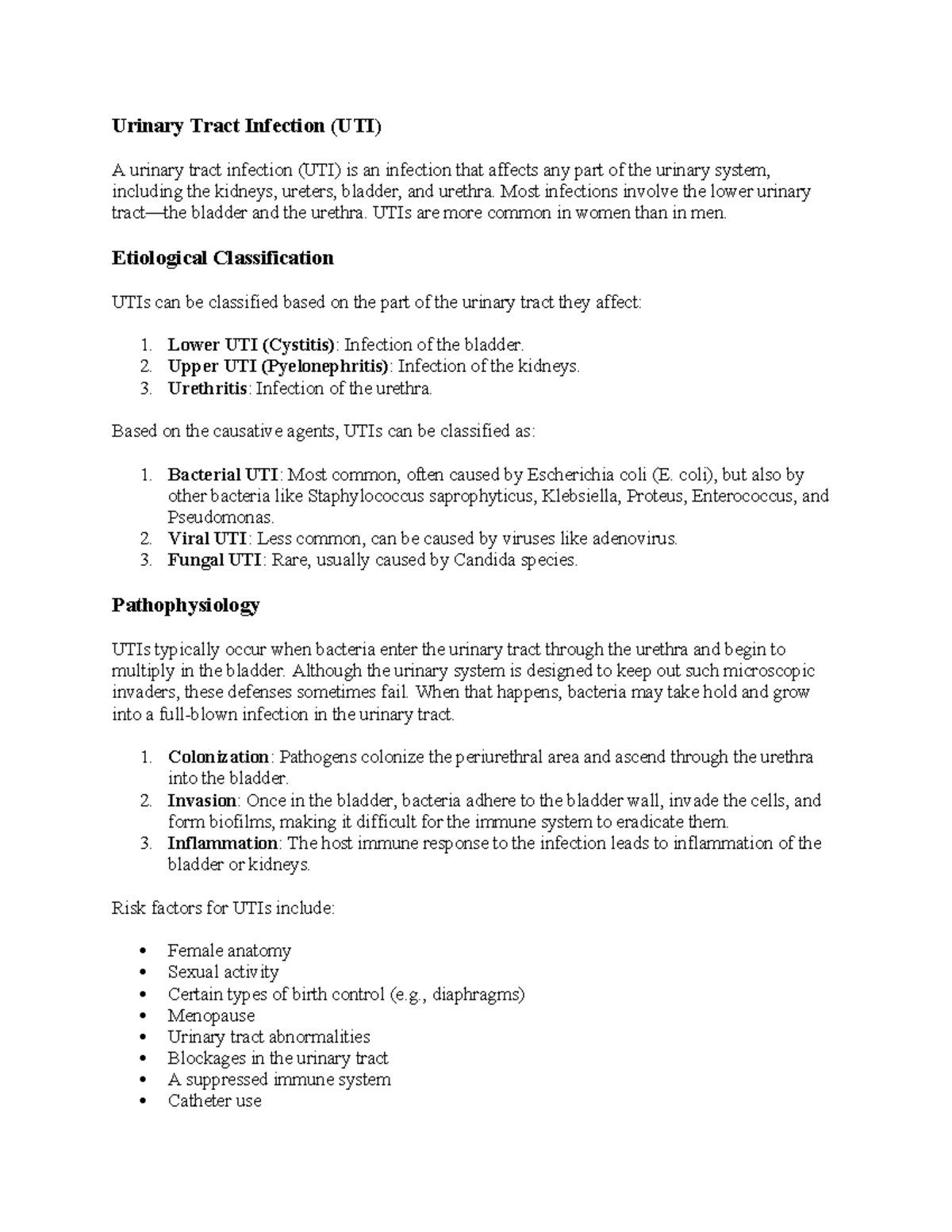 UTI Overview: Classification, Symptoms, and Treatment Guidelines - Studocu