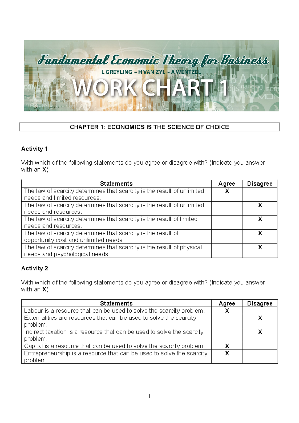 Activity work chart 1 - Tutorial work - CHAPTER 1: ECONOMICS IS THE ...