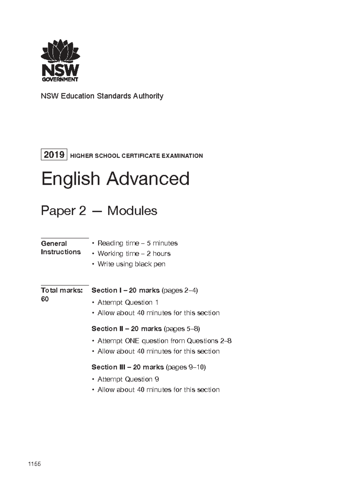 2019 HSC English Advanced Paper 2 Exam: Modules & Questions Overview ...