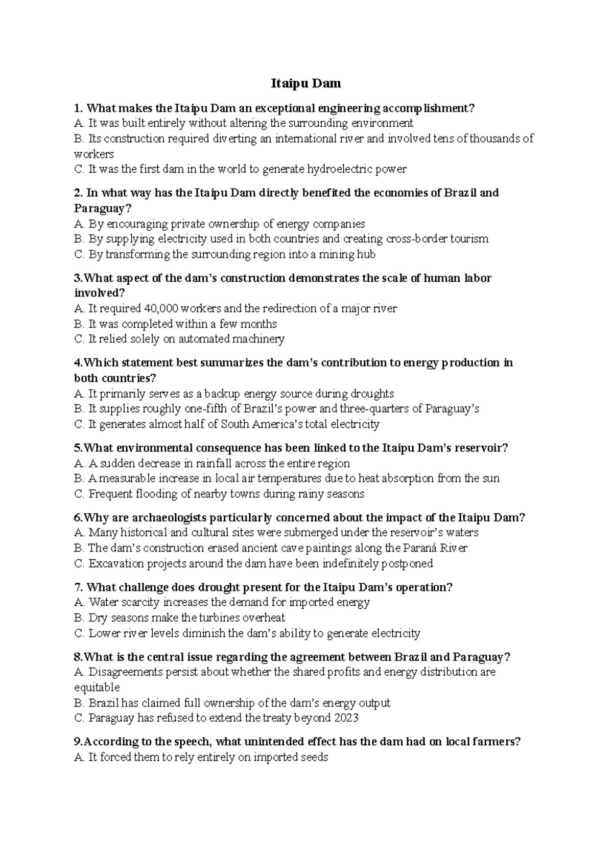 Tacs 3: Itaipu Dam Engineering and Economic Impact Analysis - Studocu